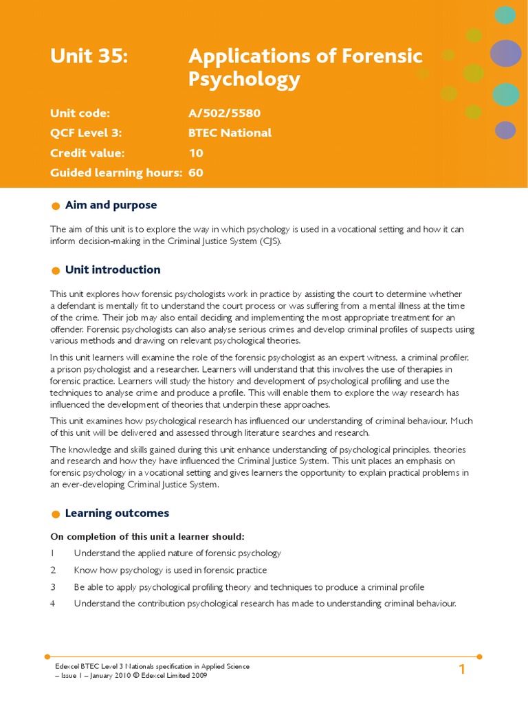Unit 35 Applications of Forensic Psychology | PDF | Offender Profiling ...