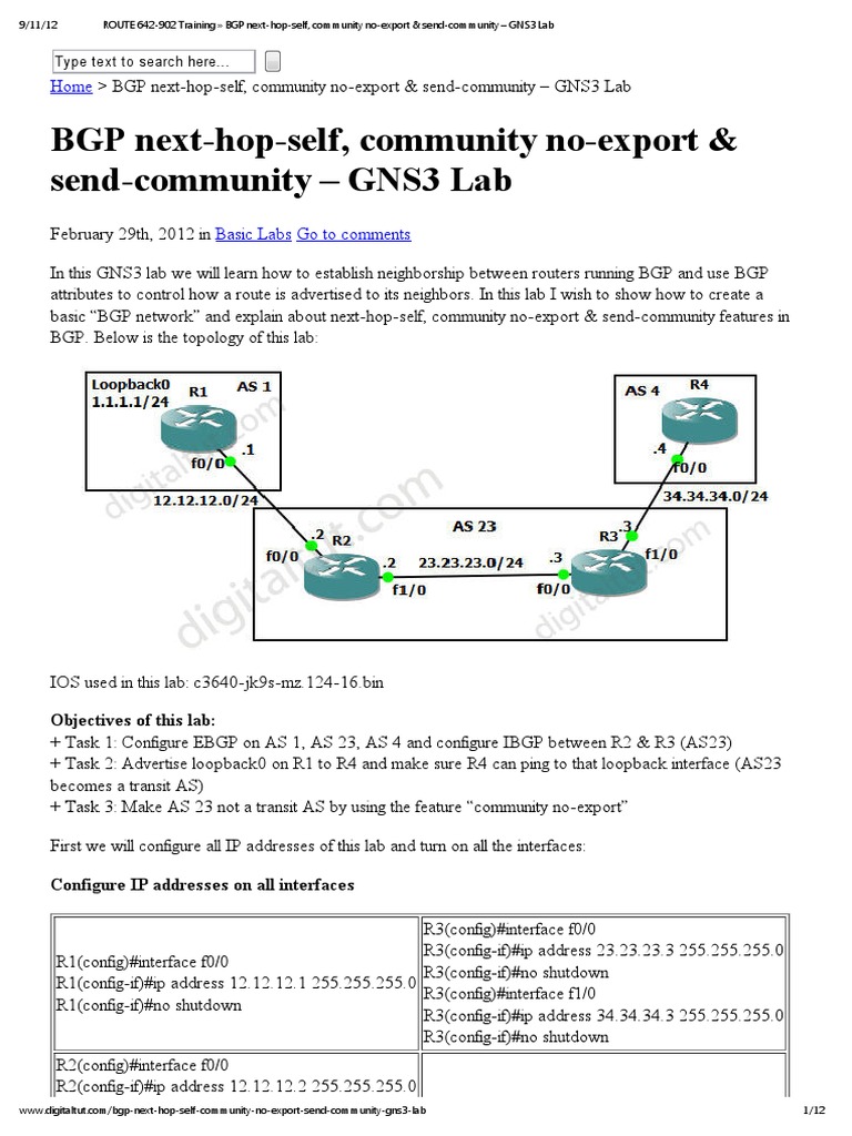 ROUTE 642-902 Training BGP Next-Hop-Self, Community No-Export | PDF ...
