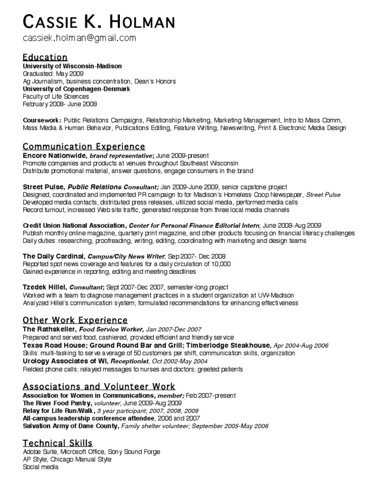Cassie K. Holman Resume | PDF | University Of Wisconsin–Madison | Public Relations
