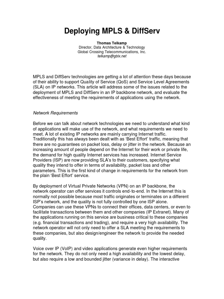 Deploying Mpls And Diffserv Pdf Multiprotocol Label Switching Networking