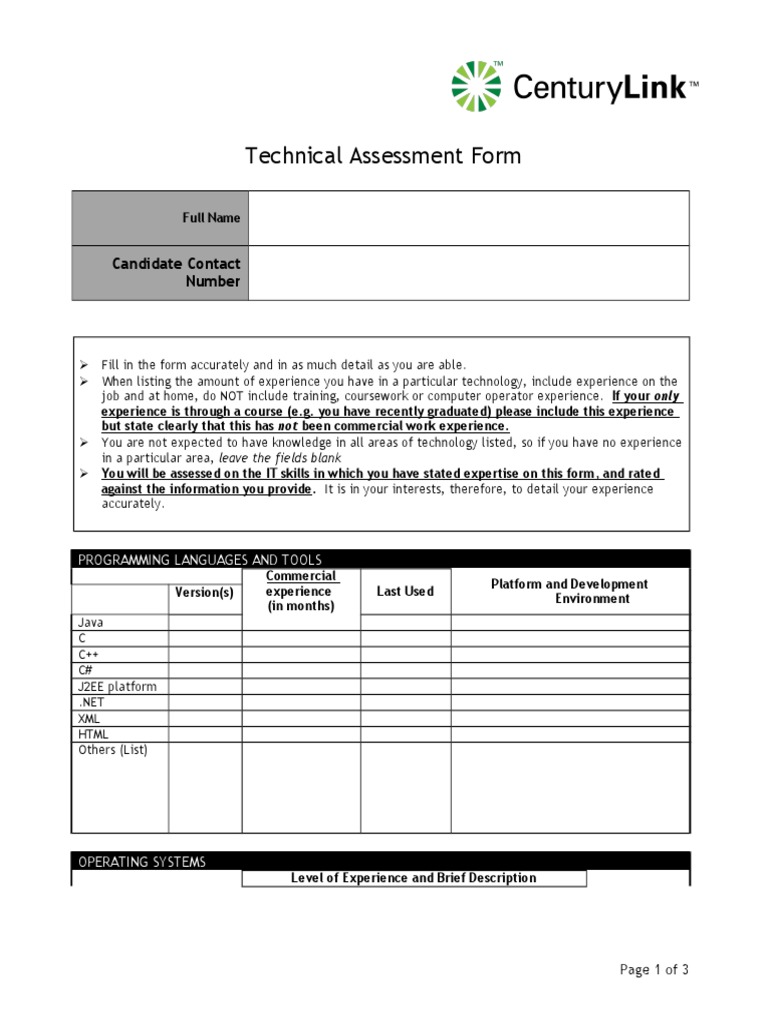 CTIL - Technical Assessment Form | PDF | Digital Technology | Computing