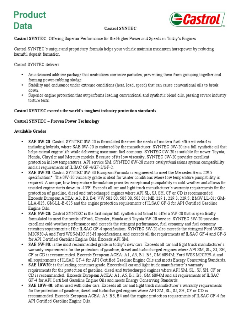 Castrol 0w-30 German Castrol | PDF | Motor Oil | Automobiles