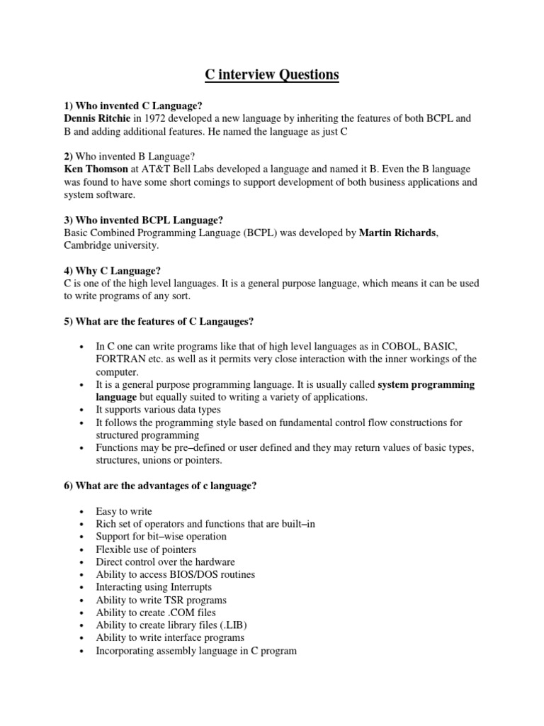 C And C Interview Questions Pdf Class Computer Programming Pointer Computer Programming