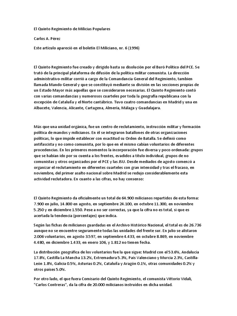 El Quinto Regimiento de Milicias Populares | PDF | Regimiento | Madrid