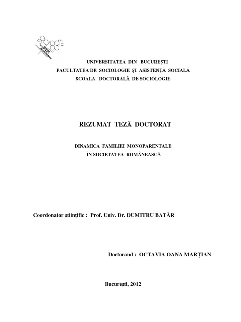 Rezumat Teza Doctorat Octavia Oana Martian | PDF