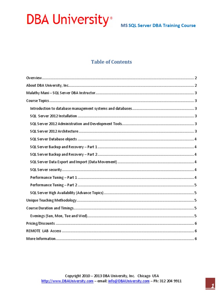 SQL Server DBA Training | Download Free PDF | Microsoft Sql Server ...