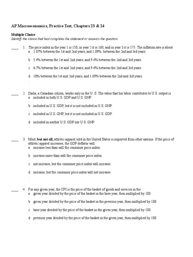 AP Macroeconomics, Practice Test, Chapters 23 & 24 | PDF | Economic ...