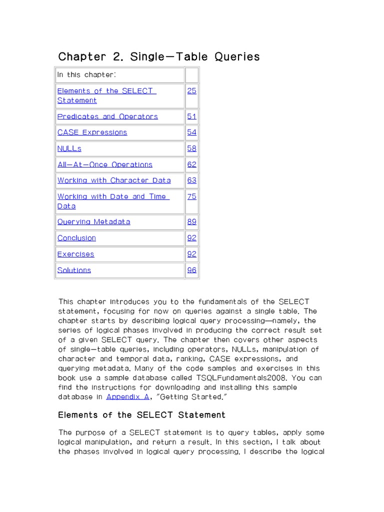 Chapter 2. Single-Table Queries: Elements of The SELECT Statement | PDF ...