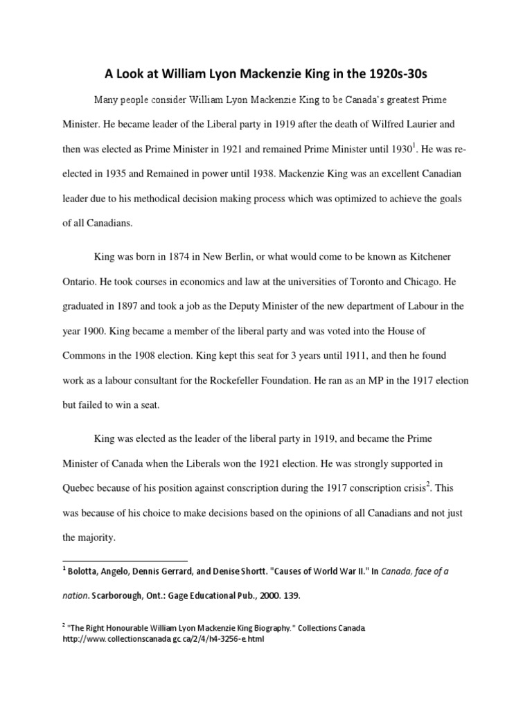 A Look at William Lyon Mackenzie King in The 1920s | PDF | Politics Of ...