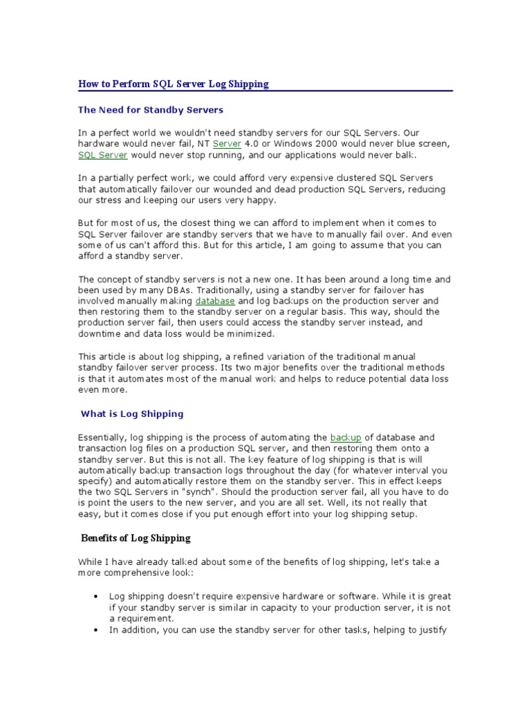 How To Perform SQL Server Log Shipping | PDF | Database Transaction ...