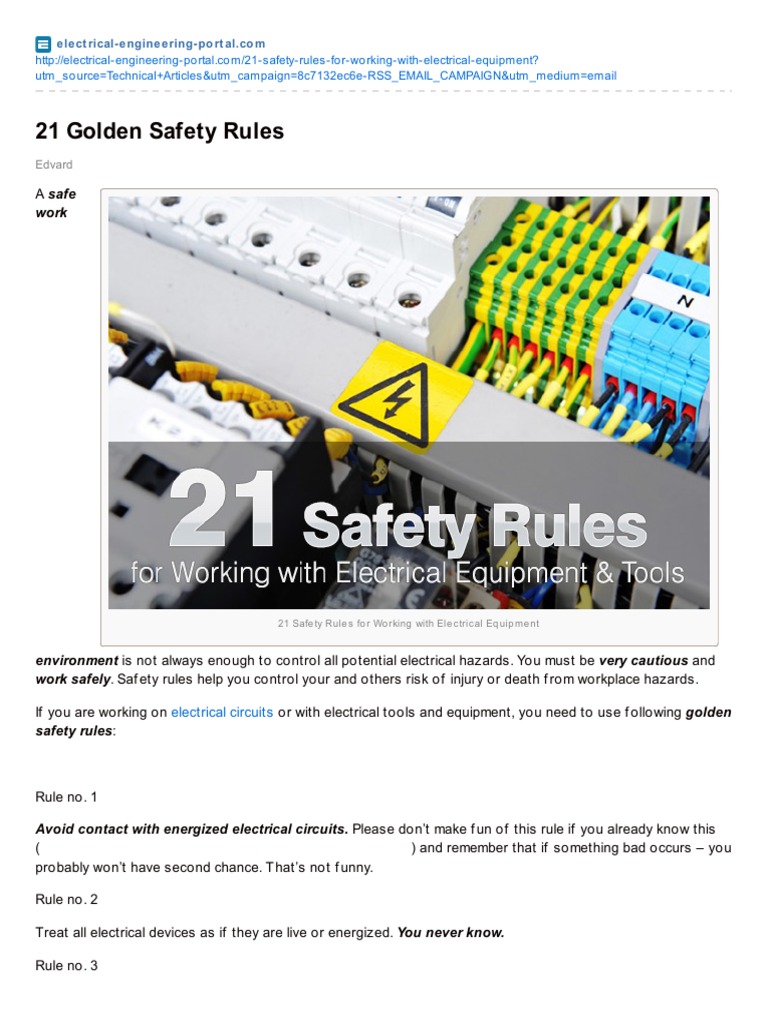 Electrical Engineering Portal - Com 21 Golden Safety Rules | PDF | Home ...