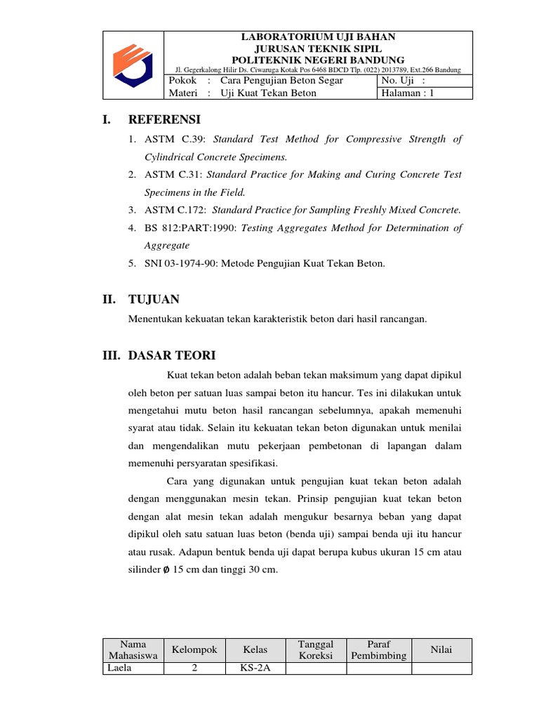 Uji Kuat Tekan Beton di Polban | PDF