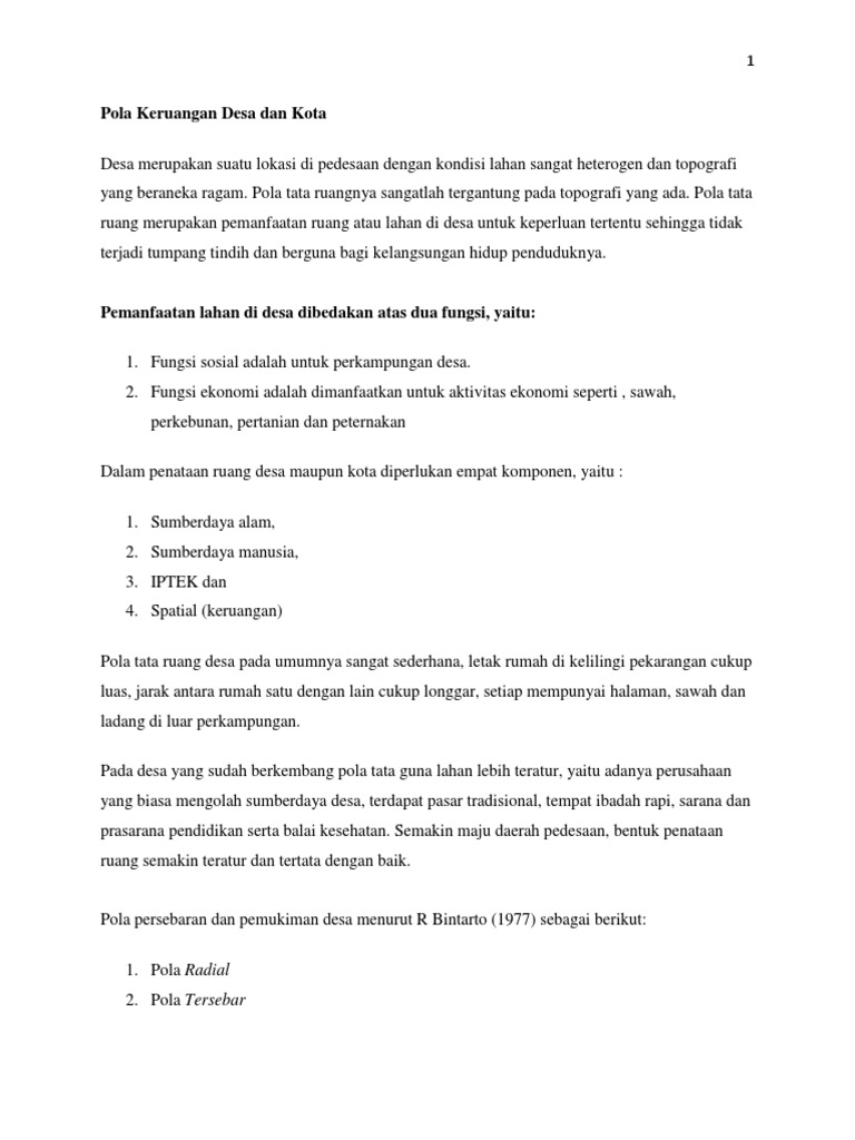 Pola Keruangan Desa Dan Kota | PDF