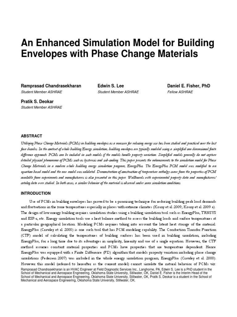An Enhanced Simulation Model For Building Envelopes With Phase Change ...