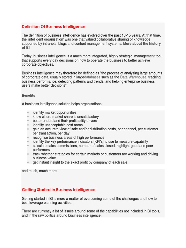 Definition of Business Intelligence: More About The History of BI | PDF ...