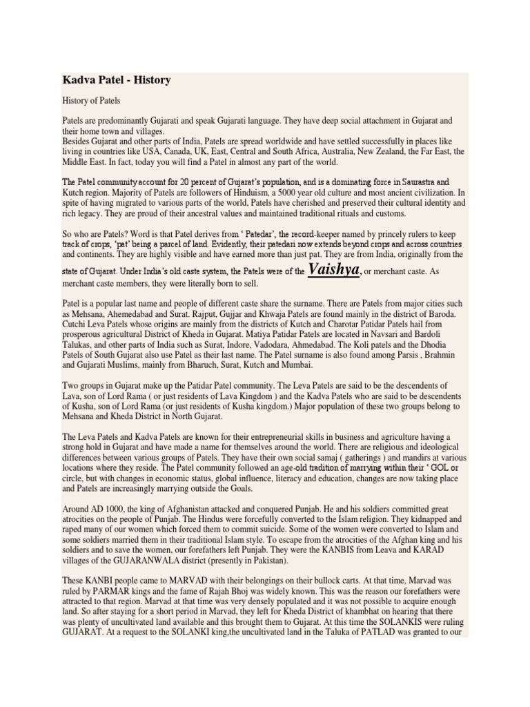 History of Patel | PDF | Gujarat | Social Groups Of India