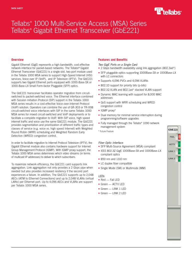 Tellabs 1000 Gigabit Ethernet Transceiver | Ethernet | Internet