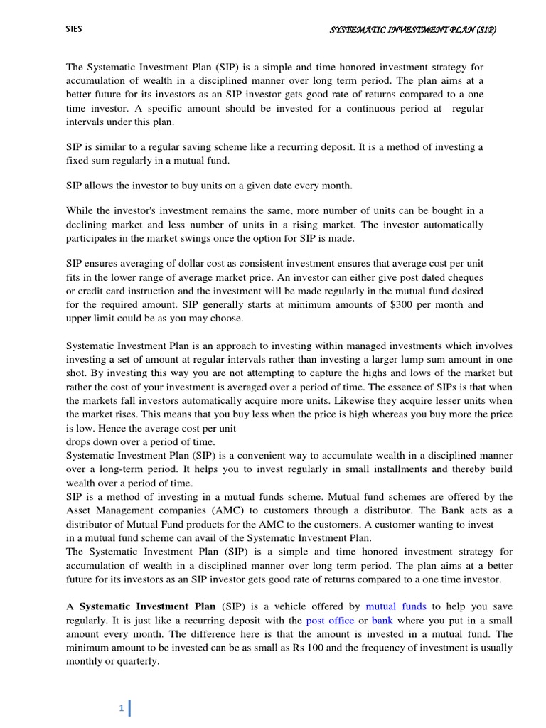 Systematic Investment Plan (Sip) : Mutual Funds Post Office Bank | PDF ...