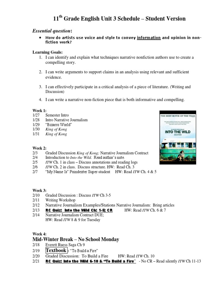 Unit 3 Schedule - Student Version | PDF | Creative Nonfiction | Narrative