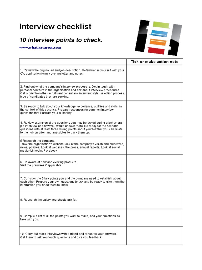 Interview Checklist: 10 Interview Points To Check | PDF