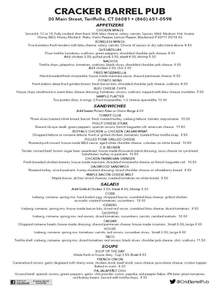 Cracker Barrel Pub Menu | PDF | Hamburgers | French Fries