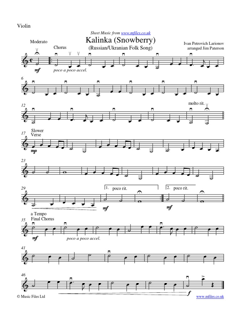 Kalinka Violin and Piano Violin Part | PDF