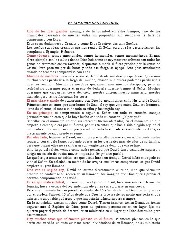 Compromiso con Dios: Lecciones de David | PDF | David | La unción