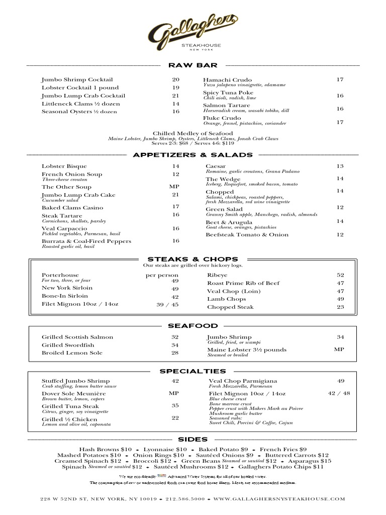 Gallaghers Menu - New York | PDF