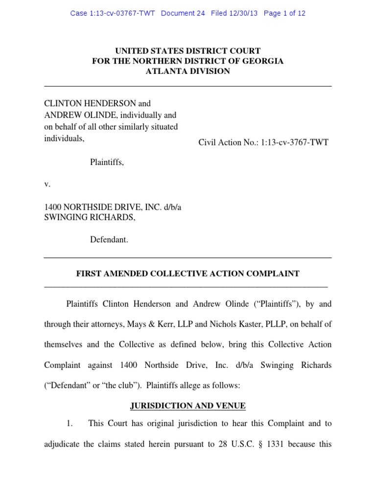 Dancers Sue Swinging Richards Alleging Minimum Wage Violation Pdf