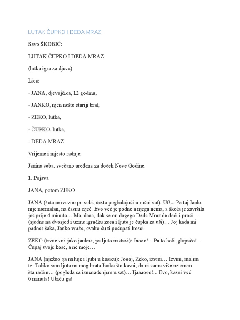 LUTAK ČUPKO I DEDA MRAZ Dramski Tekst | PDF