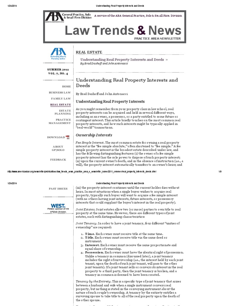 Understanding Real Property Interests and Deeds | PDF | Concurrent ...