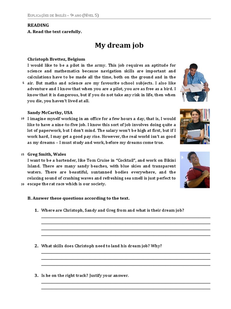Ficha 2 'My Dream Job' (Enunciado) | PDF | Volunteering | Syntax
