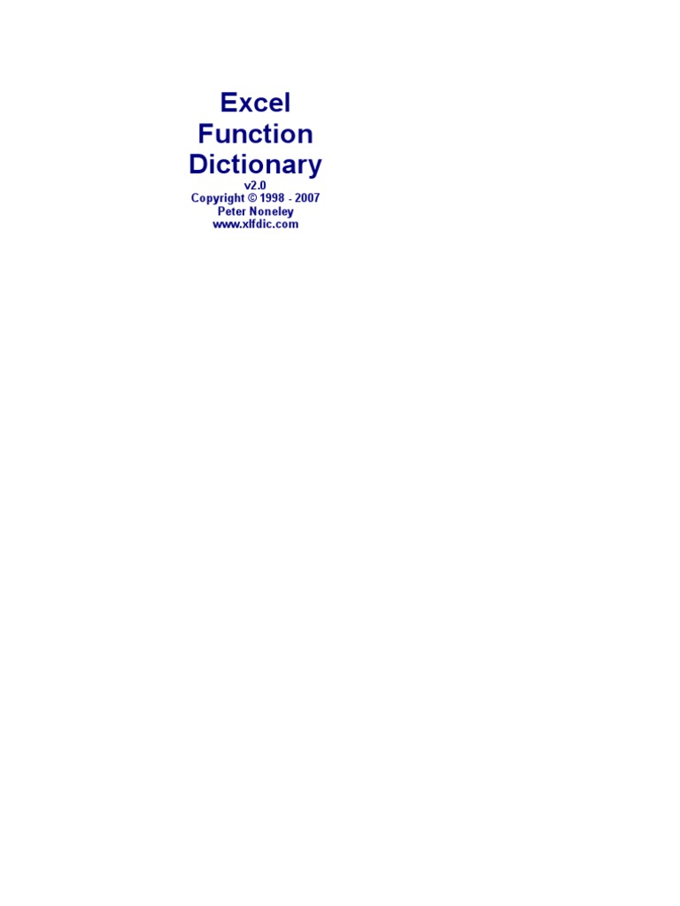Excel Function Dictionary Pdf Statistics Microsoft Excel