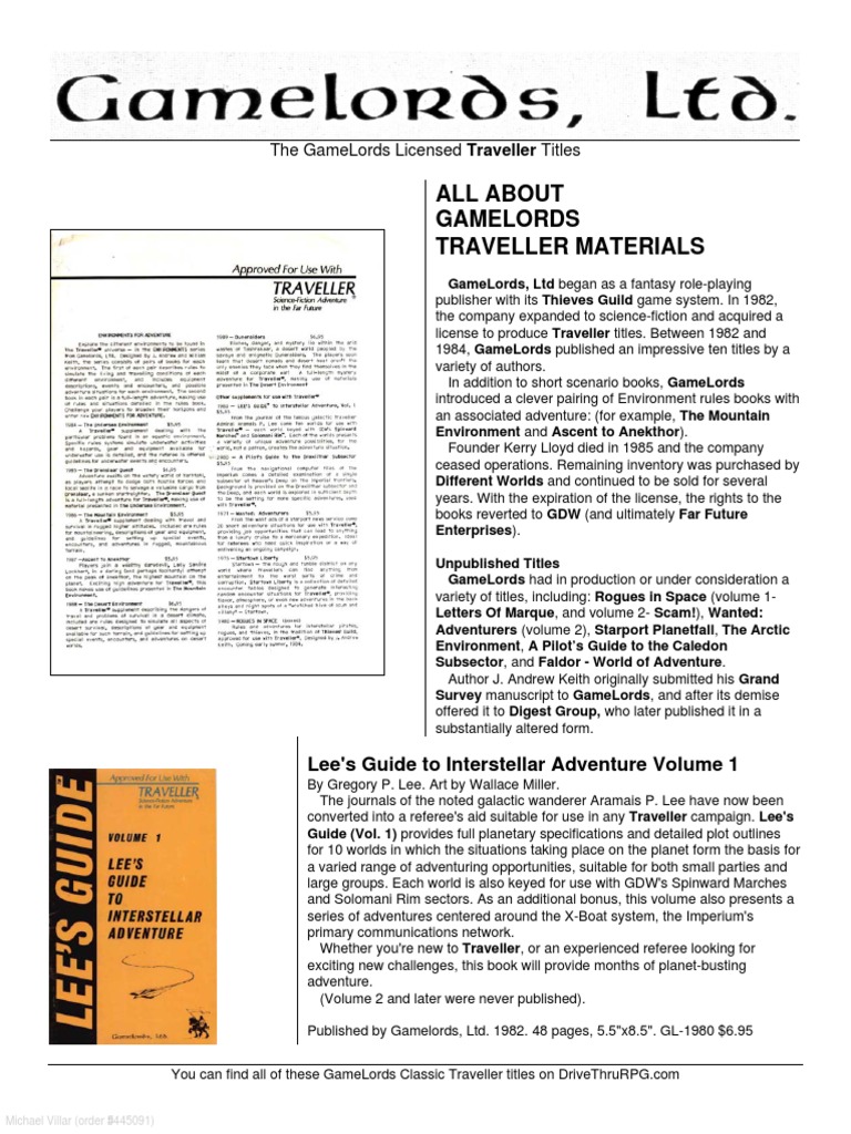 Guide To Game Lords Classic Traveller | PDF | Leisure
