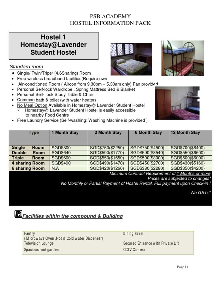 PSB Academy Hostel Options & Pricing | PDF | Hostel | Cafeteria