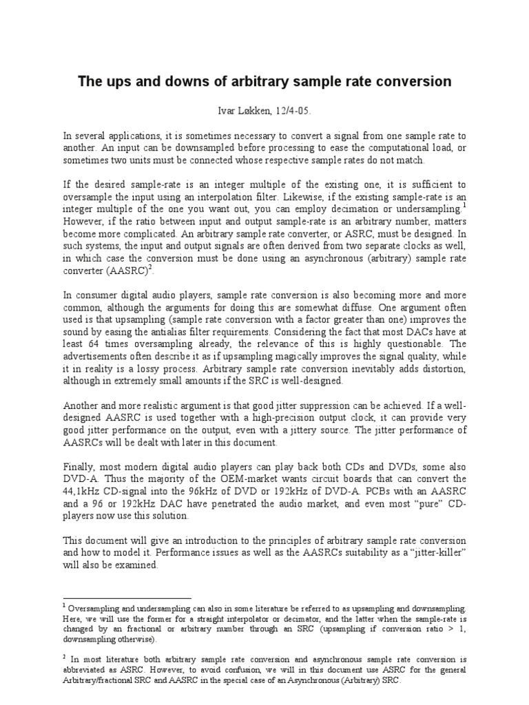 The Ups and Downs of Asynchronous Sampling Rate Conversion | PDF | Sampling (Signal Processing ...