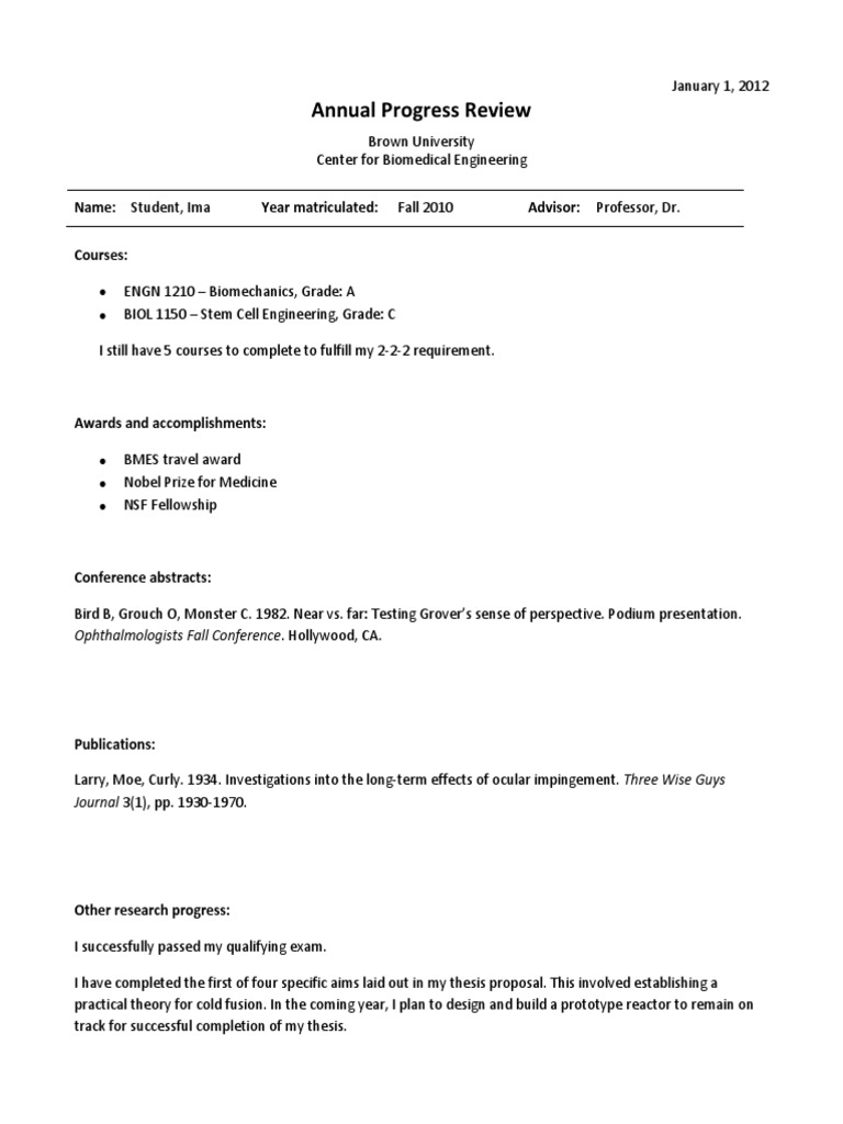 Annual Progress Review: Ima Student | PDF | Inquiry | Science