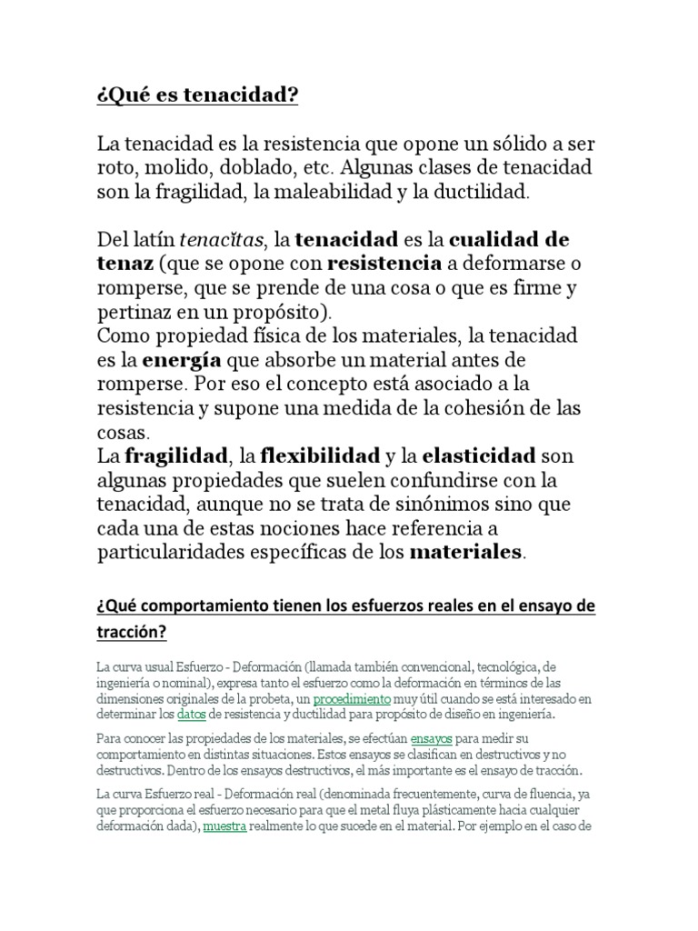 Definición y Concepto de Tenacidad | PDF | Rendimiento (ingeniería ...