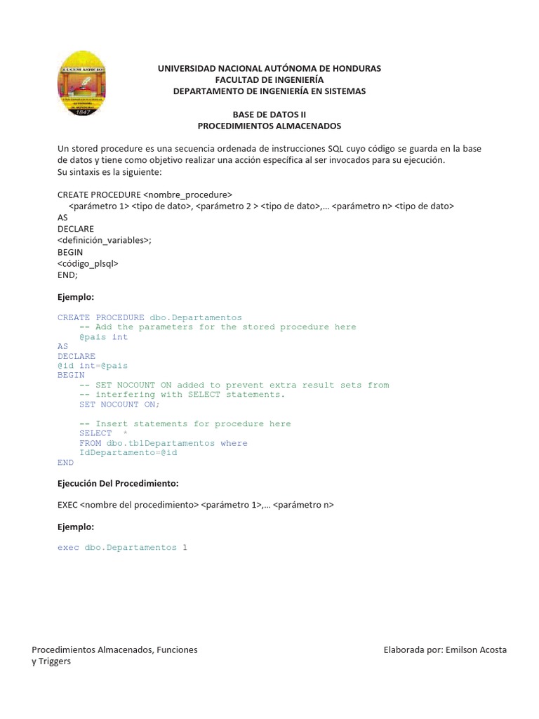 Procedimientos Almacenados SQL Server | PDF | Datos | Recuperación de información