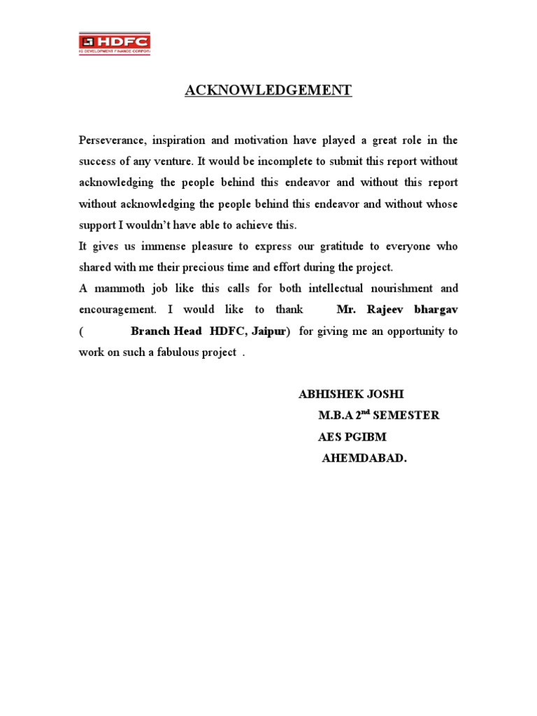 Acknowledgement for Banking Project | PDF | Banks | Loans