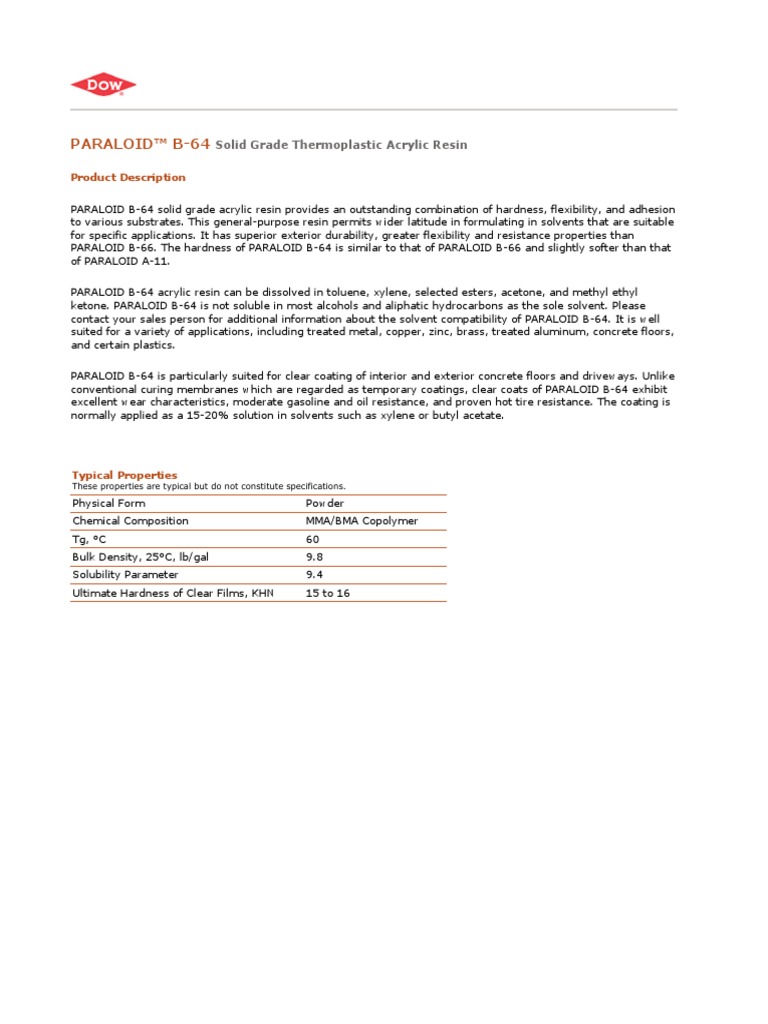 TDS Paraloid B-64 PDF | PDF | Manmade Materials | Industries