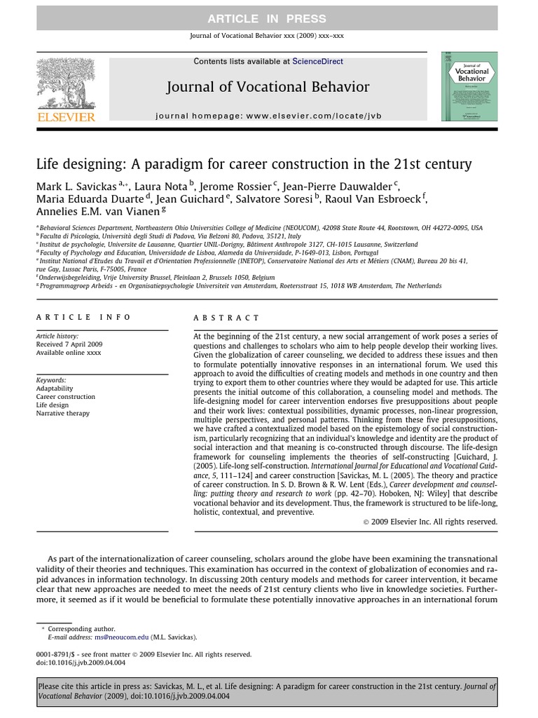 Savickas Et Al 2009 - A Paradigm For Career Constructing in The 21st ...