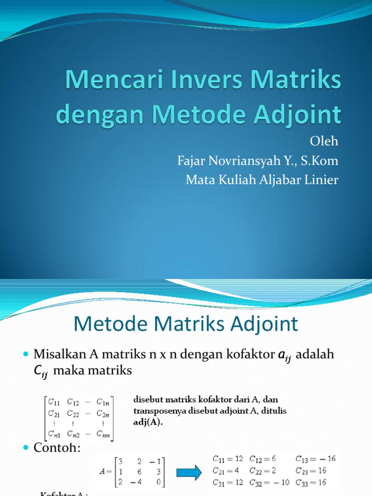 Mencari Invers Matriks Dengan Metode Adjoint | PDF