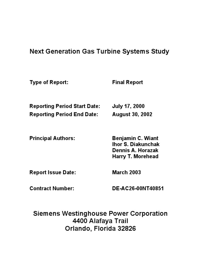 Next Generation Gas Turbine Systems Study | PDF | Gas Turbine | Engines