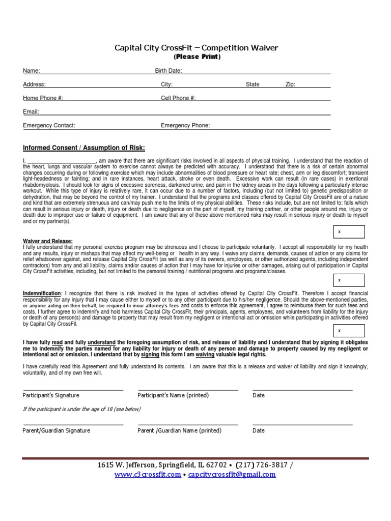 Competition Waiver | PDF | Indemnity | Wellness