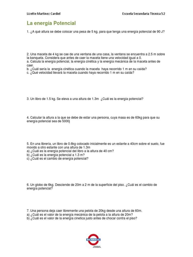 Ejercicios de Energia Potencia y Cinetica | PDF