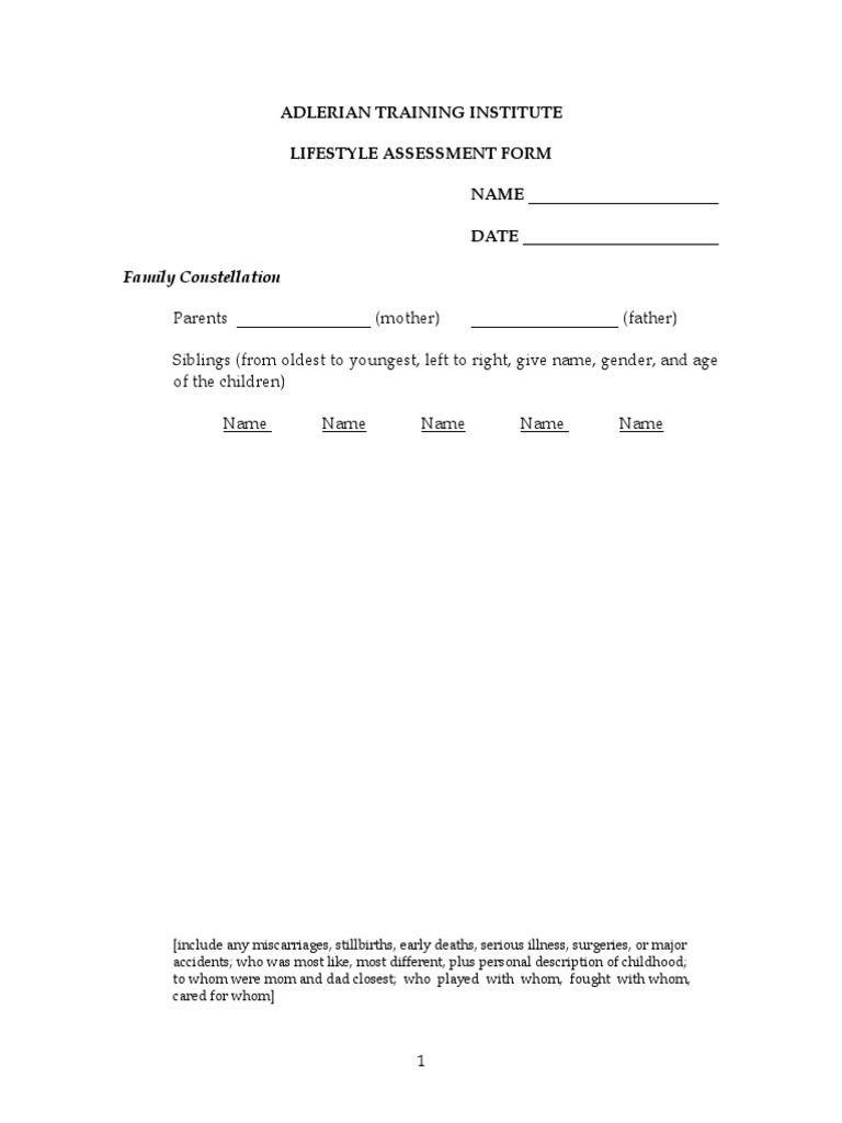 Lifestyle Assessment Form | PDF | Friendship | Parent