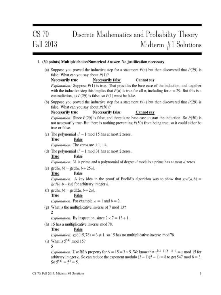 CS 70 Discrete Mathematics and Probability Theory Fall 2013 Midterm #1 ...