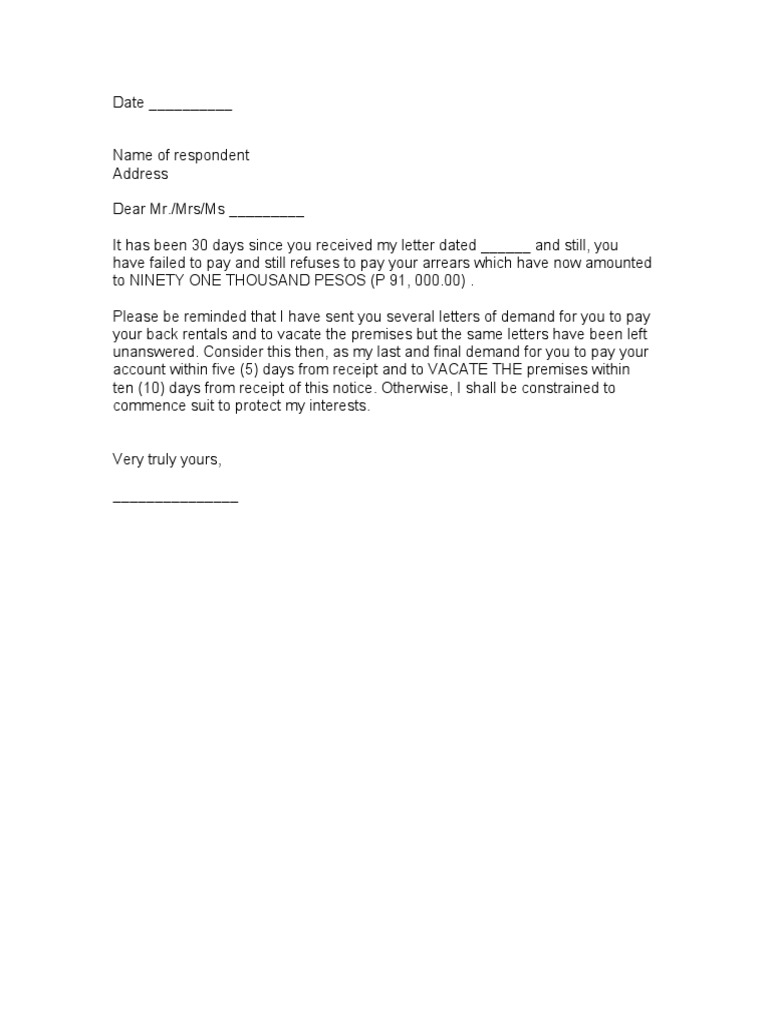 Demand Letter Ejectment | PDF | Finance & Money Management | Law